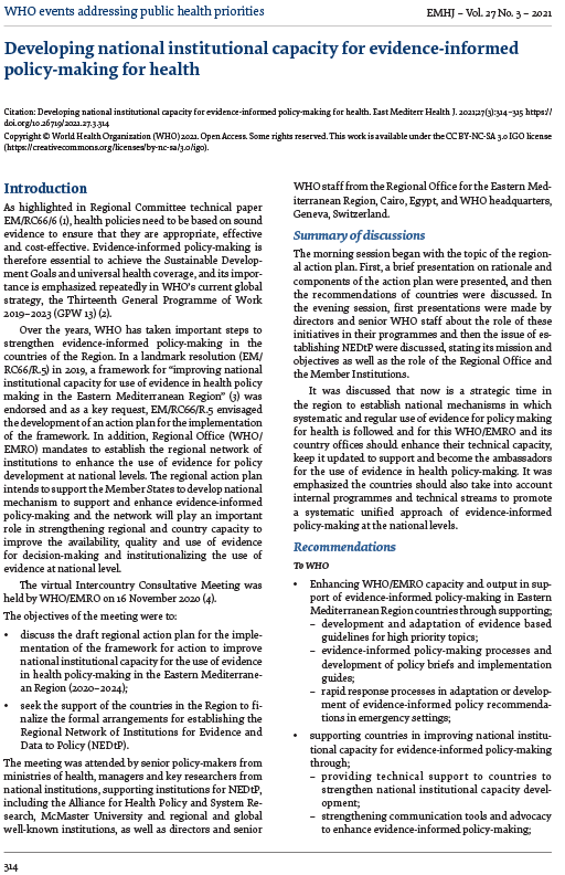 WHO EMRO | Publications | Information resources | Evidence and data to ...